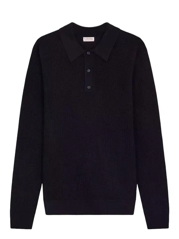 FURSAC Waffle-knit Wool Polo Shirt - Blue