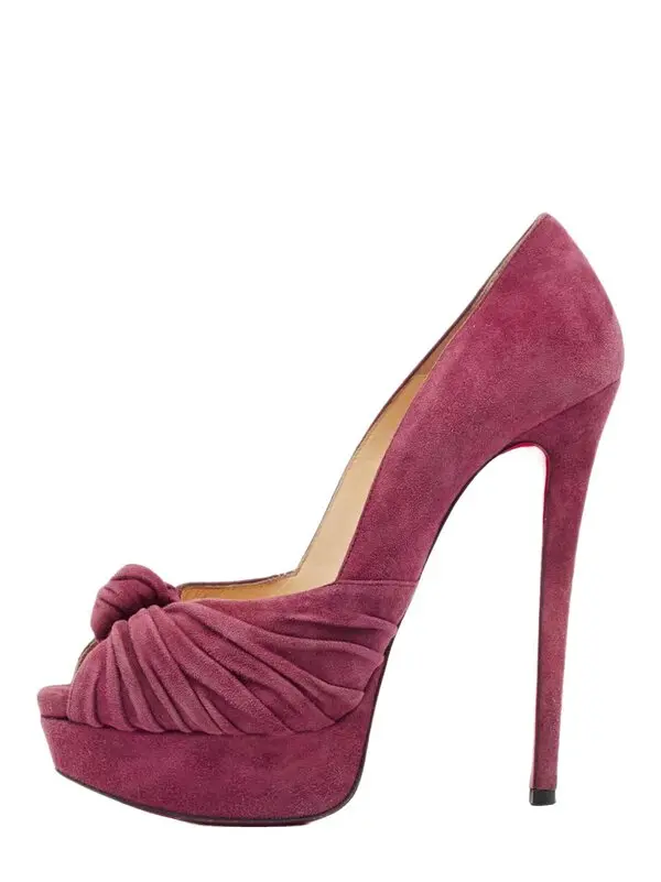 CHRISTIAN LOUBOUTIN Burgundy Suede Knot Detail Peep-toe Pumps - Red