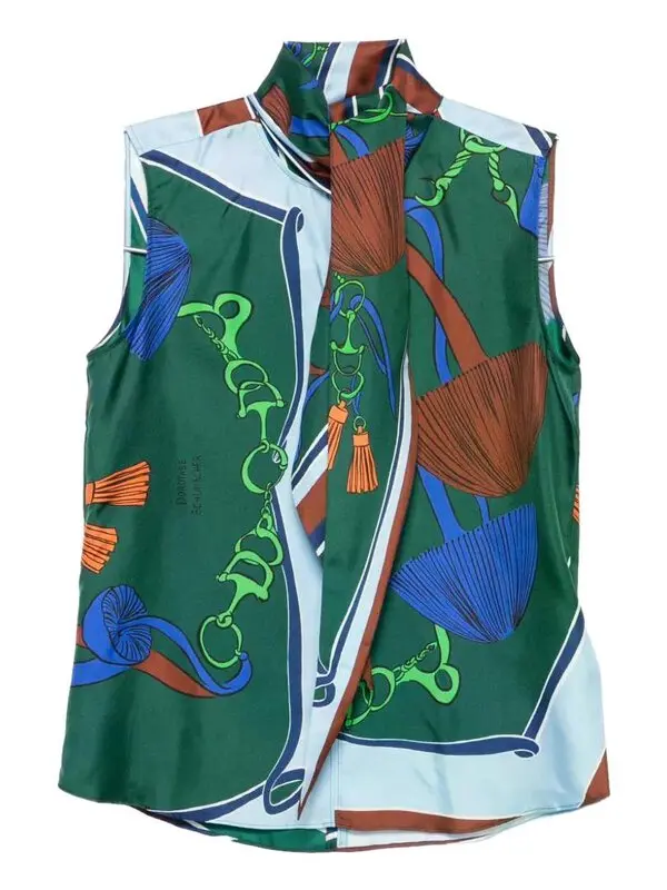 Dorothee Schumacher Sleeveless Graphic Print Pussy-bow Blouse - Green