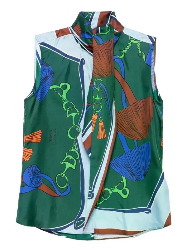 Dorothee Schumacher Sleeveless Graphic Print Pussy-bow Blouse - Green