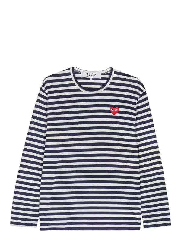 Play Comme Des Garcon Heart-patch Striped T-shirt - Blue