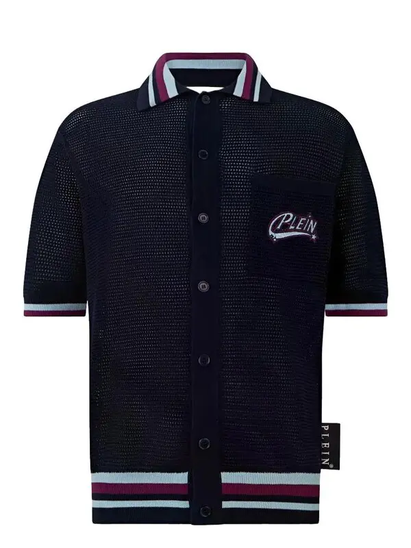 Philipp Plein Logo-patch Knitted Polo Shirt - Blue