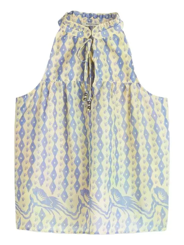 Scotch & Soda Sleeveless Cotton Blouse With Ruffled Collar And Beaded Detailing - Yellow
