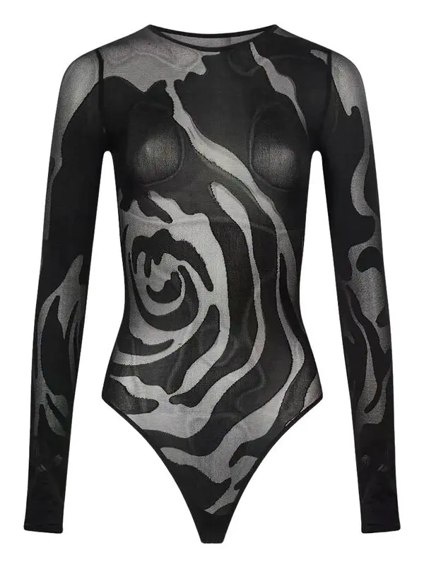 Wolford Rose Pattern Mesh Bodysuit - Black