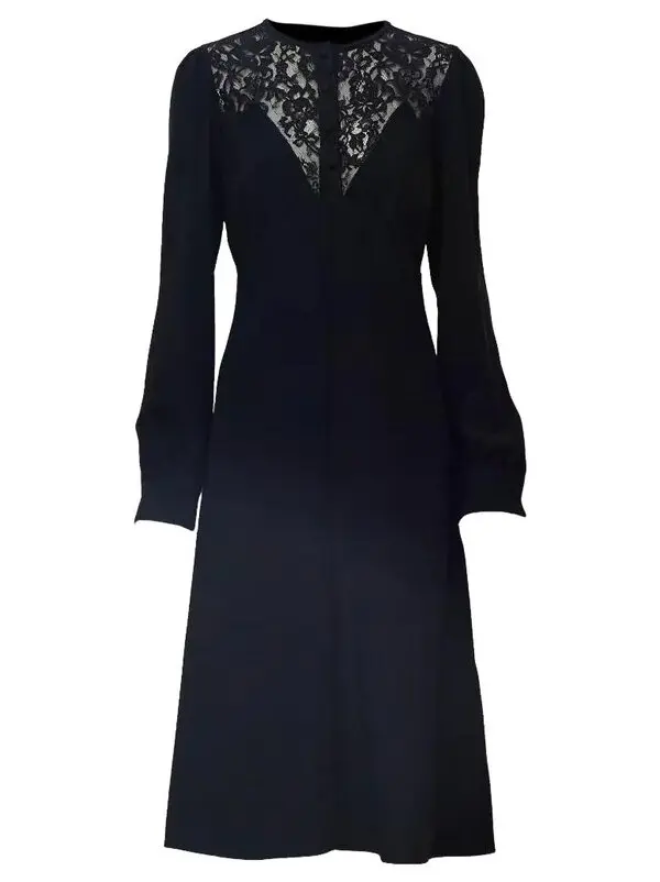 N°21 Lace Insert Crewneck Midi Dress - Black