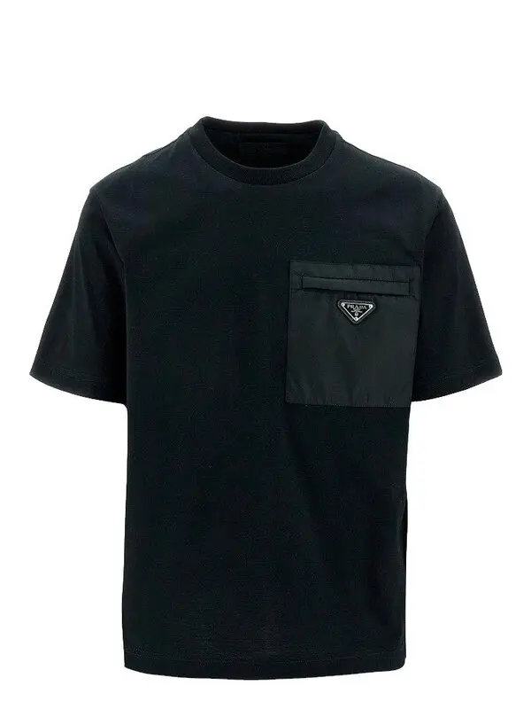 Prada T-hirt With Re-nylon Patch Pocket - Black