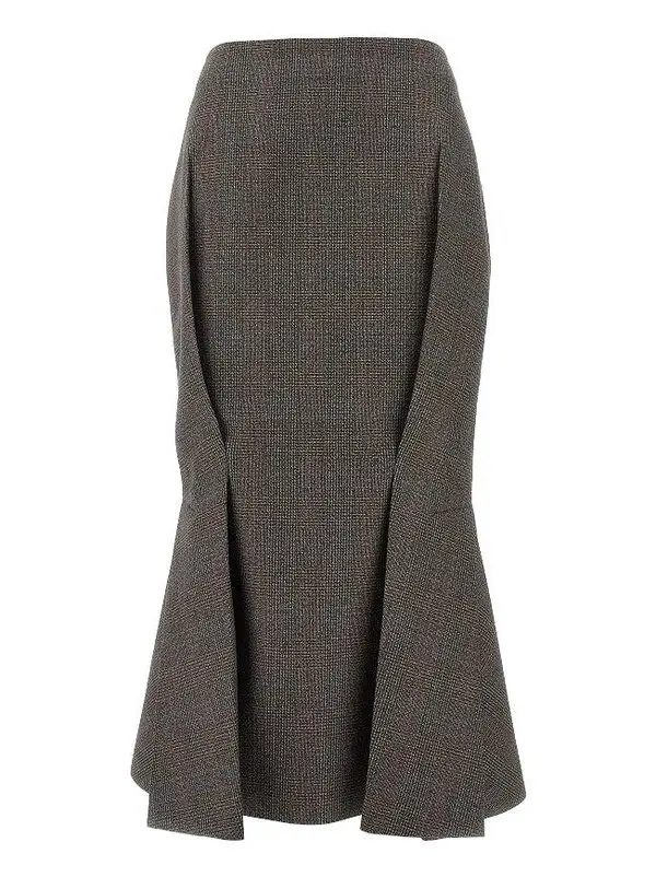Prada Prince Of Wales Wool Midi Skirt - Brown