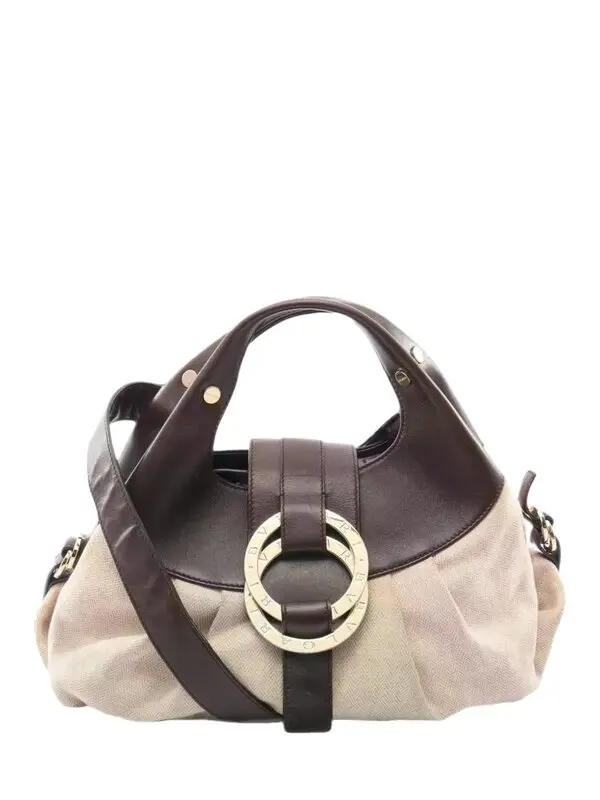 BVLGARI 2000s Chandra Leather-trim Tote Bag - Brown