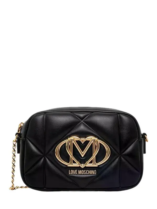 Moschino Quilted Logo-plaque Shoulder Bag - Black