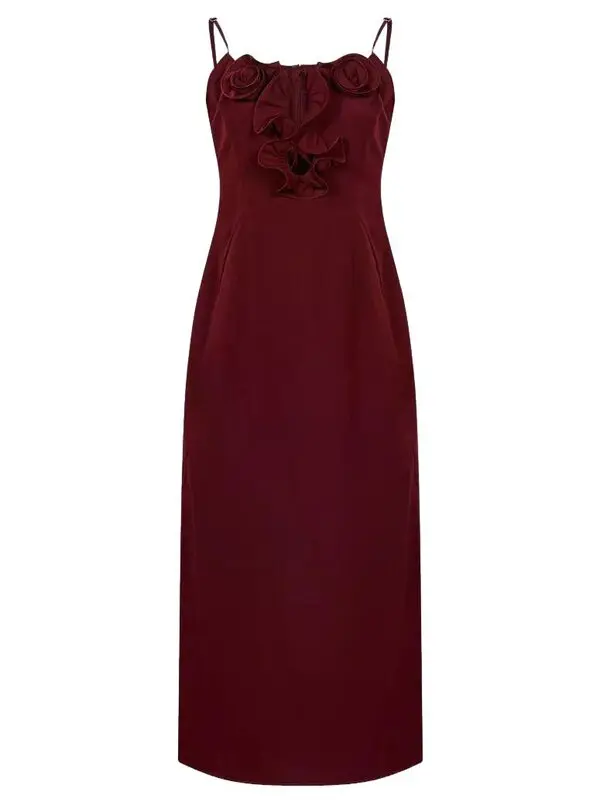 Magda Butrym Ruffled Floral-appliqué Midi Dress - Red
