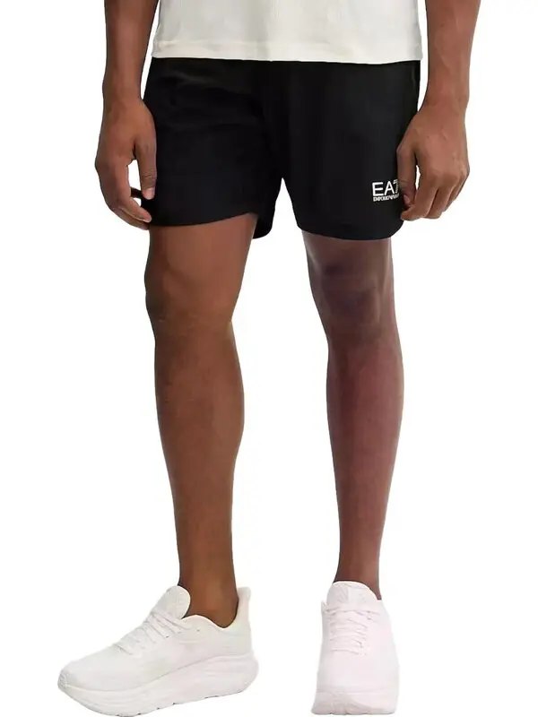 EA7 Logo Print Elasticated Shorts - Black