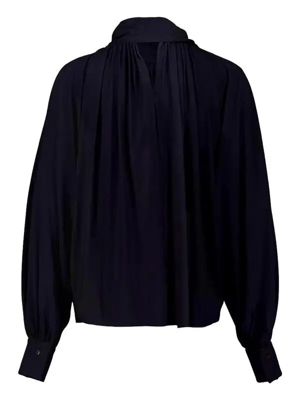 FERRAGAMO Gathered Blouse With Scarf Detail And Puff Sleeves - Blue