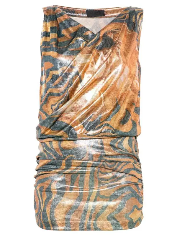 Alberta Ferretti Tiger Print Draped Mini Dress - Orange