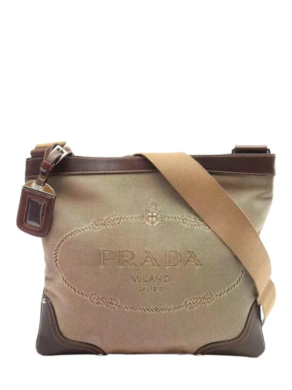 Prada 2000s Mide Logo Jacquard Shoulder Bag - Neutrals