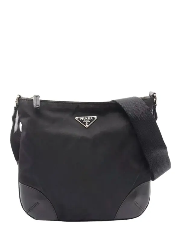 Prada 2010s Triangle Logo Shoulder Bag - Black