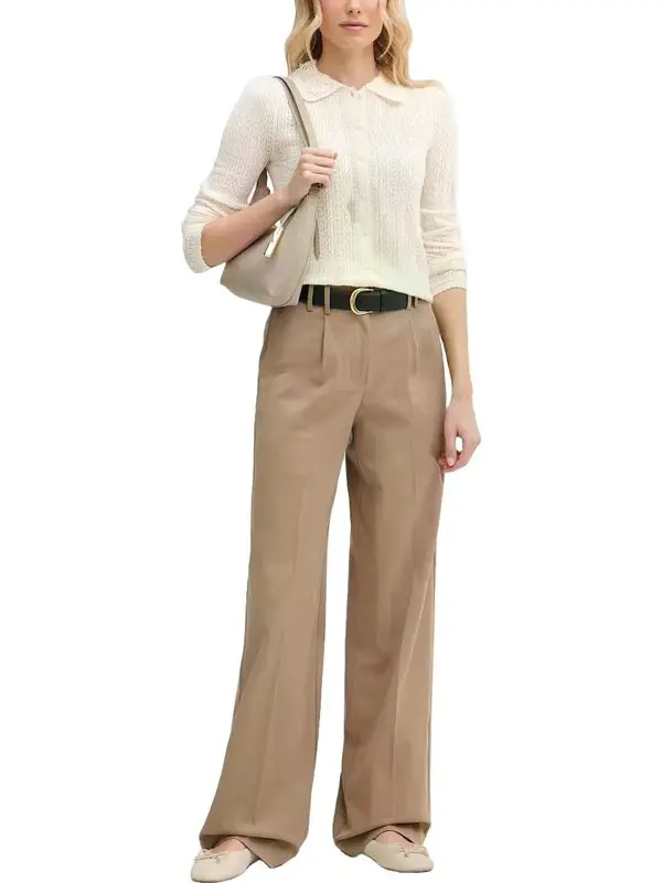 HOSS INTROPIA Isabel Crochet-collar Pointelle-knit Cardigan - Neutrals