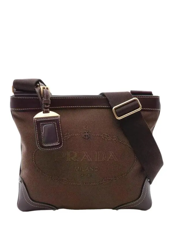 Prada 2010s Logo Jacquard Shoulder Bag - Brown