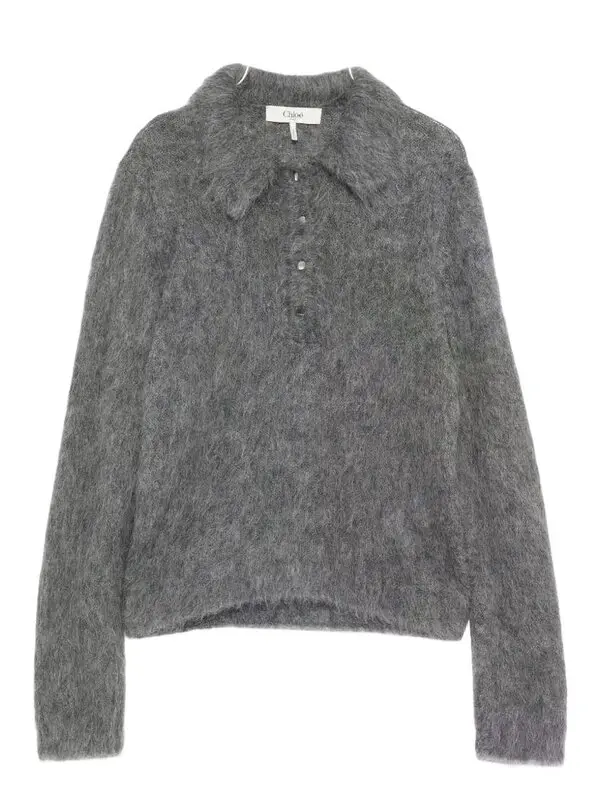 Chloé Brushed-knit Polo Sweater - Grey