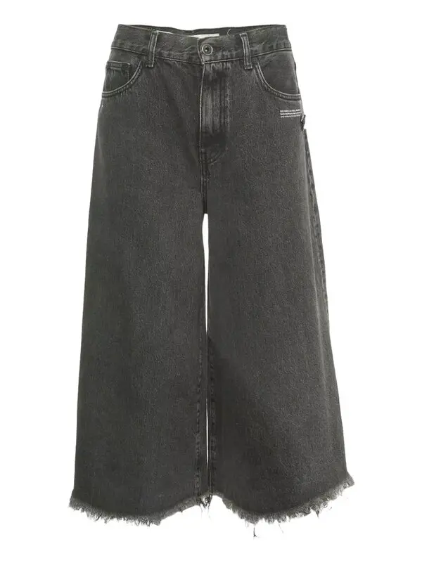 Off-White High-rise Wide Leg Faded Raw-cut Jeans - Grey