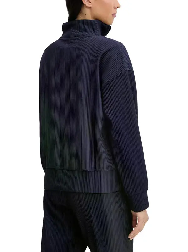 Dkny Ribbed Quarter-zip Sweatshirt With High Neck - Blue