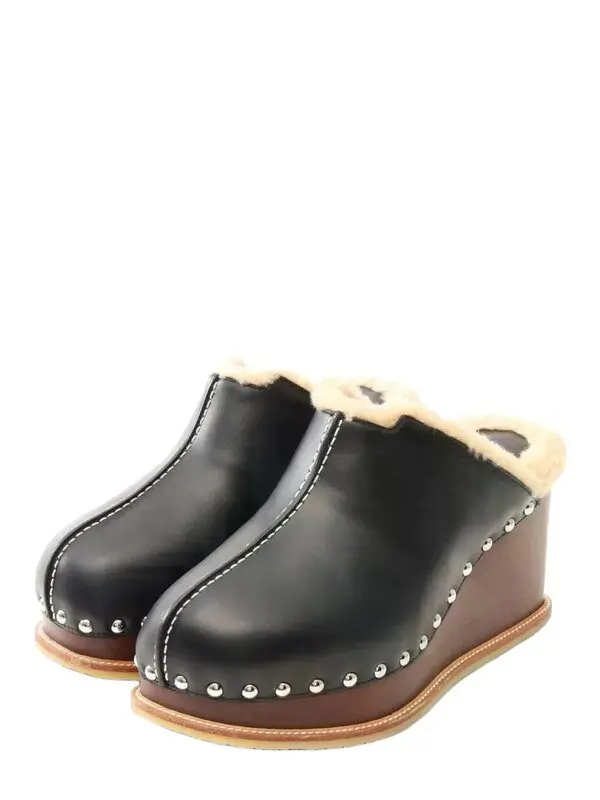 Hermès Shearling Mules - Black