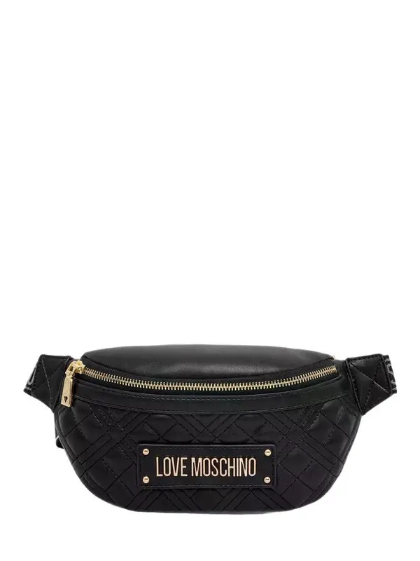 Moschino Quilted Logo-plaque Belt Bag - Black