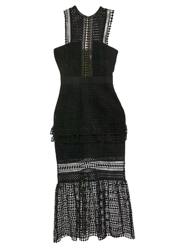 SELF-PORTRAIT Lace Panel Midi Dress - Black