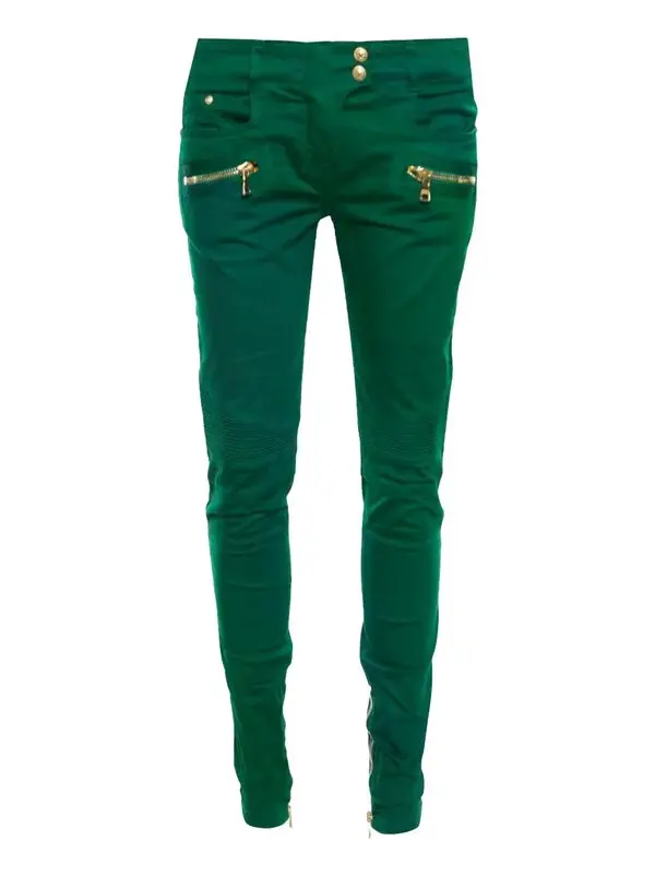 Balmain Zip-detail Cotton Slim Fit Trousers - Green