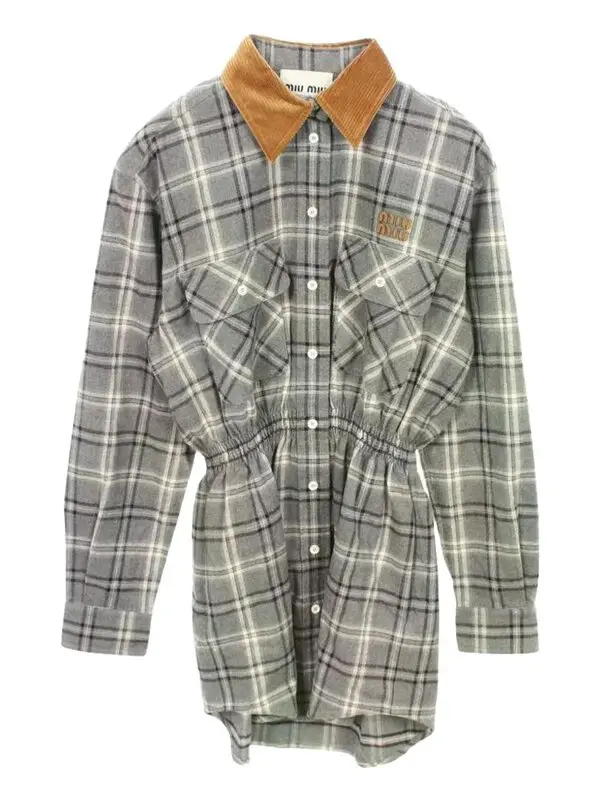 Miu Miu Check Pattern Mini Shirt Dress - Grey