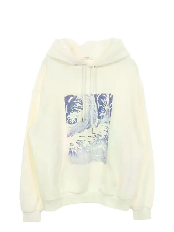 Celine Off-white Cotton Wave-print Hoodie - Neutrals