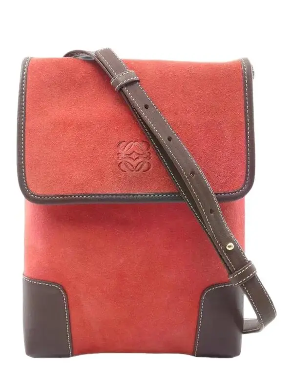 Loewe 2000s Anagram Suede Shoulder Bag - Red