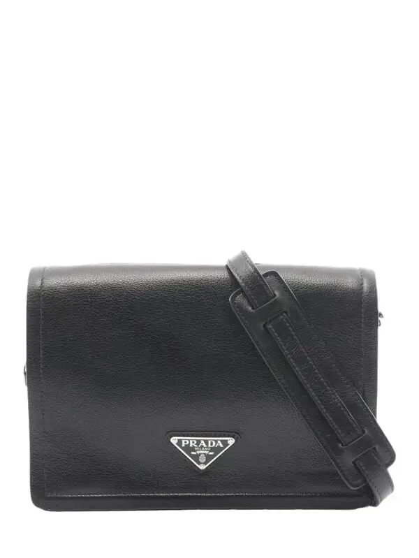 Prada Logo Plaque Shoulder Bag - Black