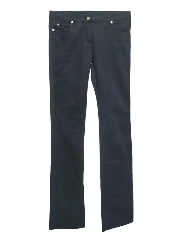 Roberto Cavalli Dark Stretch Cotton Trousers With Metal Logo - Blue