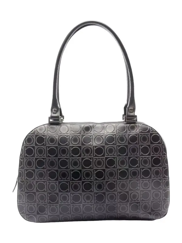 FERRAGAMO Gancini Embossed Leather Tote Bag - Black