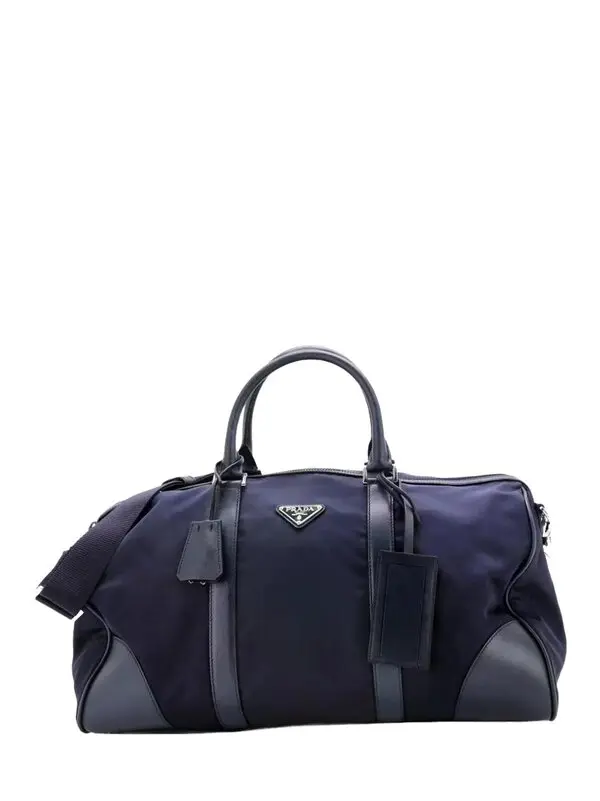 Prada Convertible Weekender Bag Tessuto With Saffiano Leather Medium Travel Bag - Blue