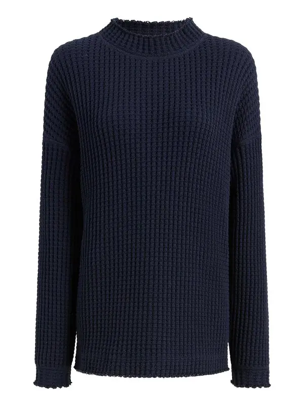 Khaite Dylan Waffle Knit Mock Neck Top - Dark Navy
