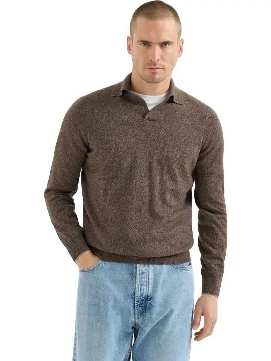 Brunello Cucinelli Mouliné Cashmere Knit Polo - Grey