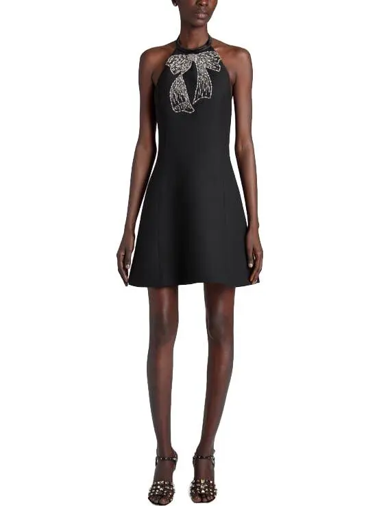 Valentino Garavani Embroidered Sequin Bow Wool & Silk Crepe Couture Minidress - Black/silver