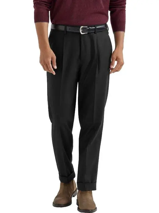 Brunello Cucinelli Virgin Wool Flannel Pleated Trousers - Black
