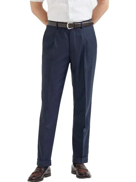 Brunello Cucinelli Virgin Wool Flannel Pleated Trousers - Blue