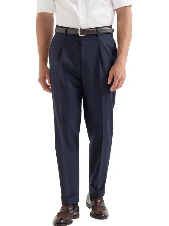 Brunello Cucinelli Virgin Wool Flannel Pleated Trousers - Blue