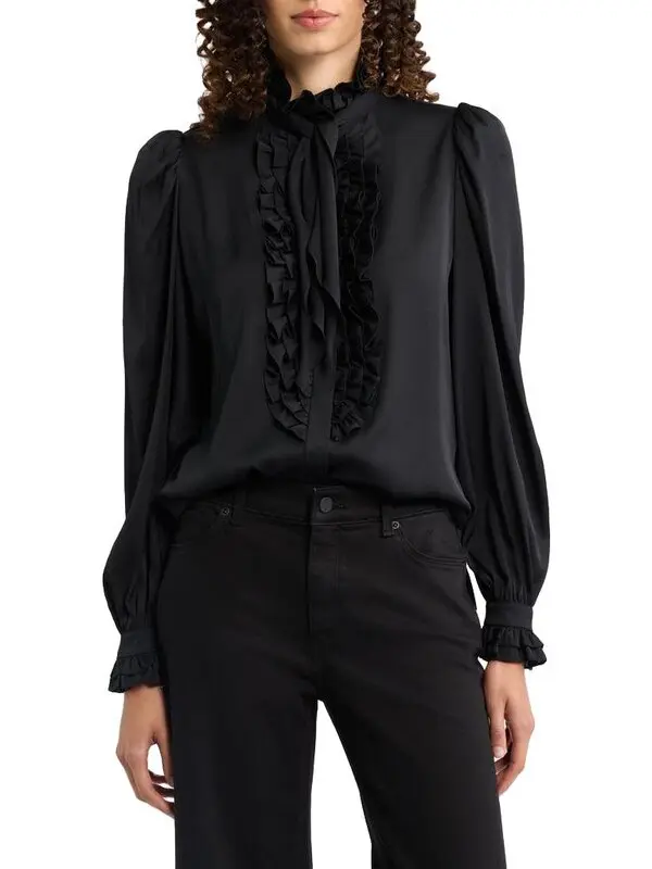 Kobi Halperin Silk Blend Tie Neck Blouse - Black