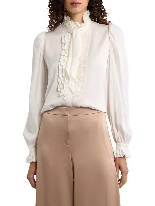 Kobi Halperin Silk Blend Tie Neck Blouse - Ivory