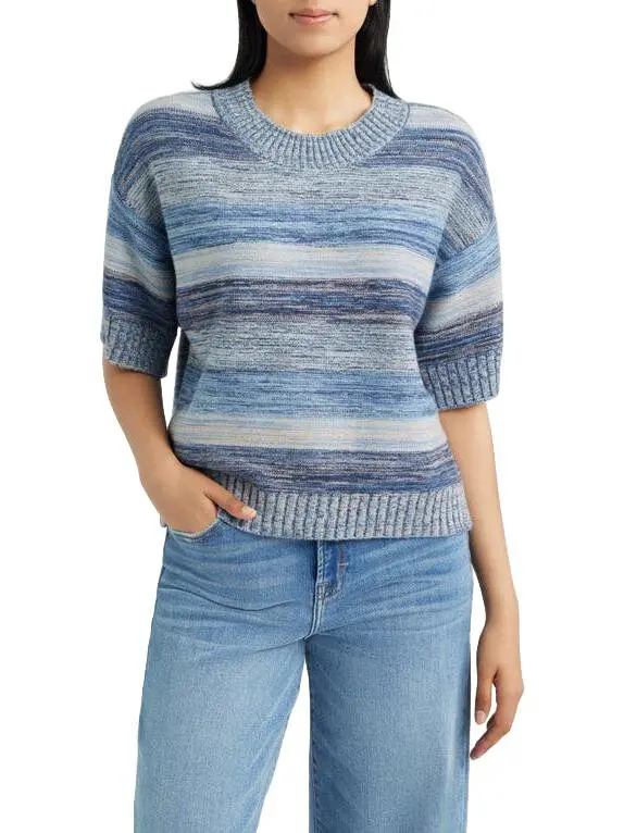 CITY BLUES Broome Melange Stripe Crewneck Sweater - Na Navy