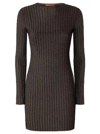 Missoni Ribbed Viscose Lamé Mini Dress - Brown