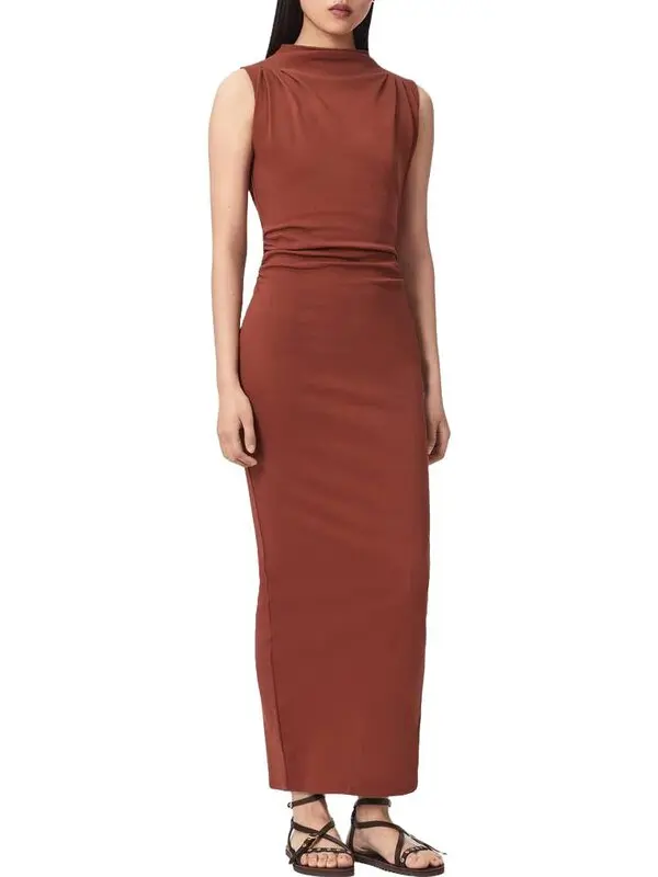 ALLSAINTS Katarina Cowl Neck Maxi Dress - Rust Brown