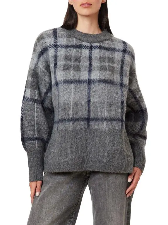 Habitual Brushed Plaid Crewneck Sweater - Grey