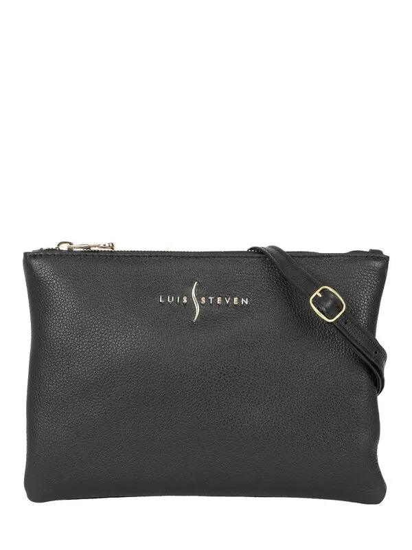 LUIS STEVEN Italian Pebble Leather Crossbody Pouch With Wristlet - Black