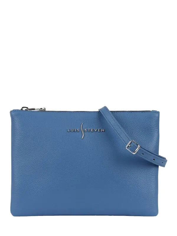 LUIS STEVEN Italian Pebble Leather Crossbody Pouch With Wristlet - Cobalt
