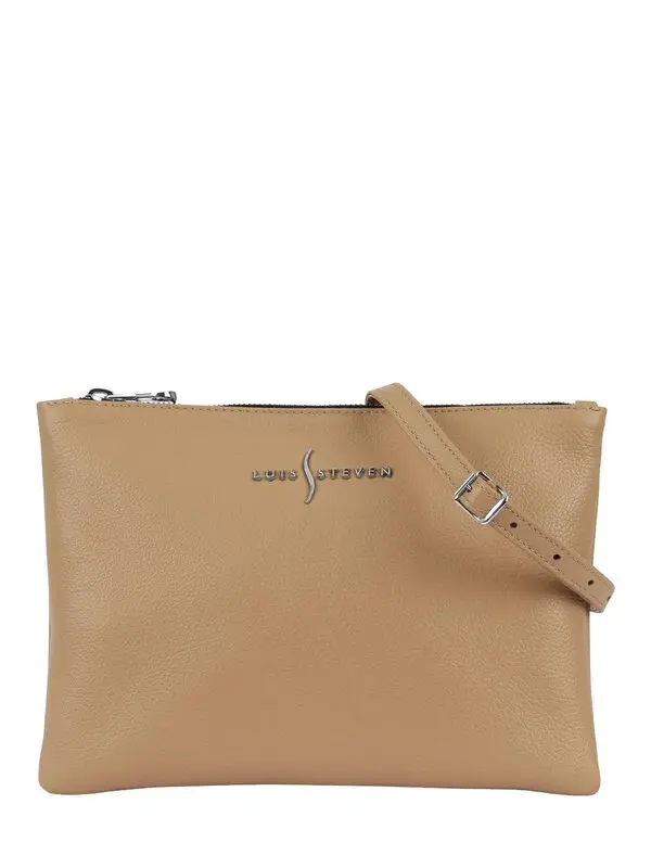 LUIS STEVEN Italian Pebble Leather Crossbody Pouch With Wristlet - Sand